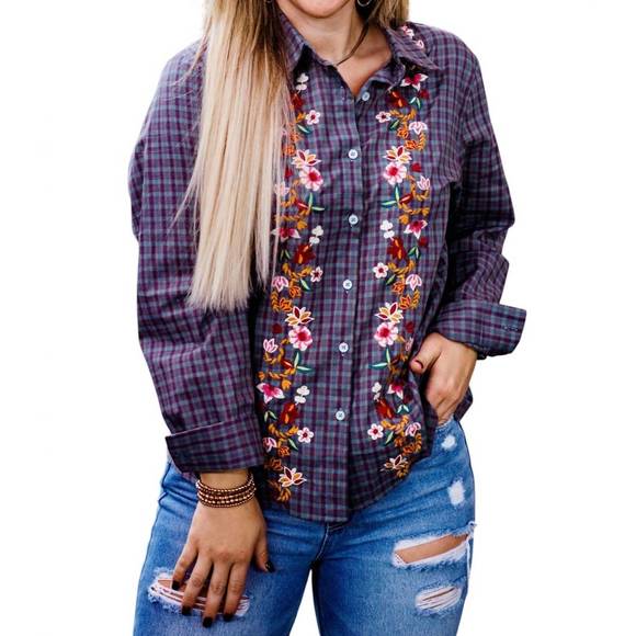 Layerz Clothing | Tops | New Layerz Clothing Embroidered Plaid Shirt In ...